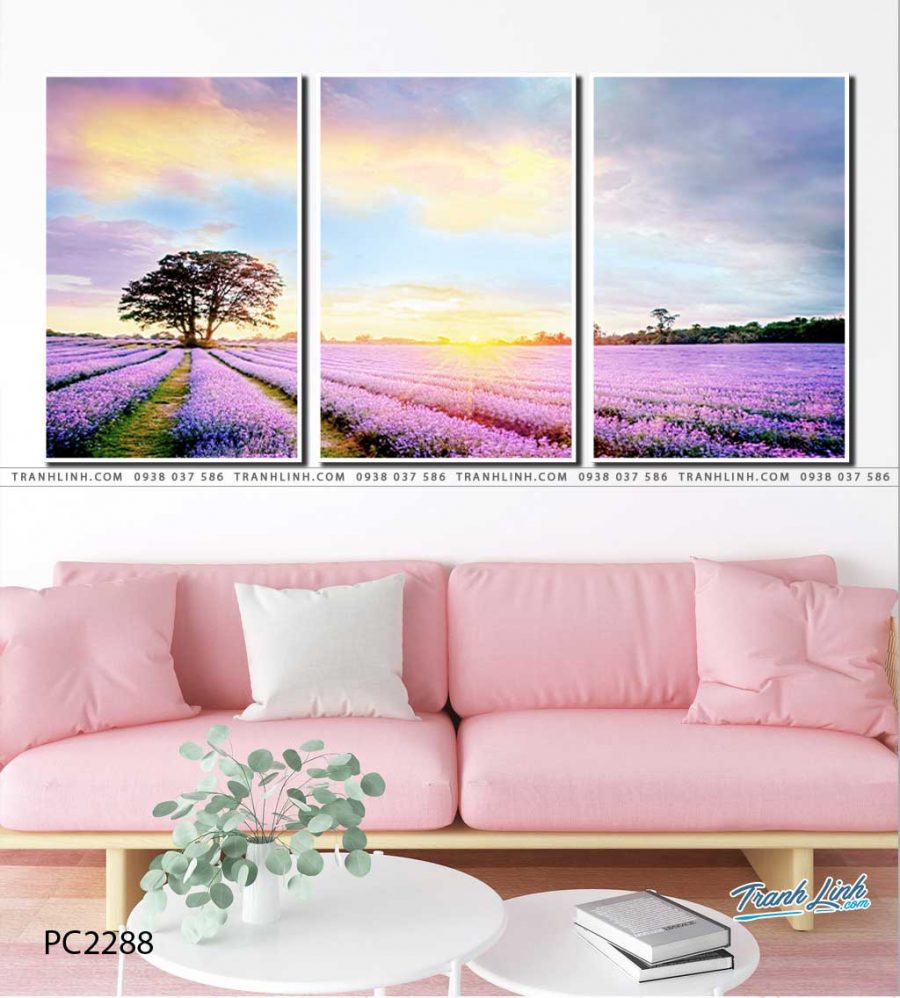Bộ Tranh Canvas Phong Cảnh Cánh Đồng Hoa Tím - PC2288 - Tranh Linh