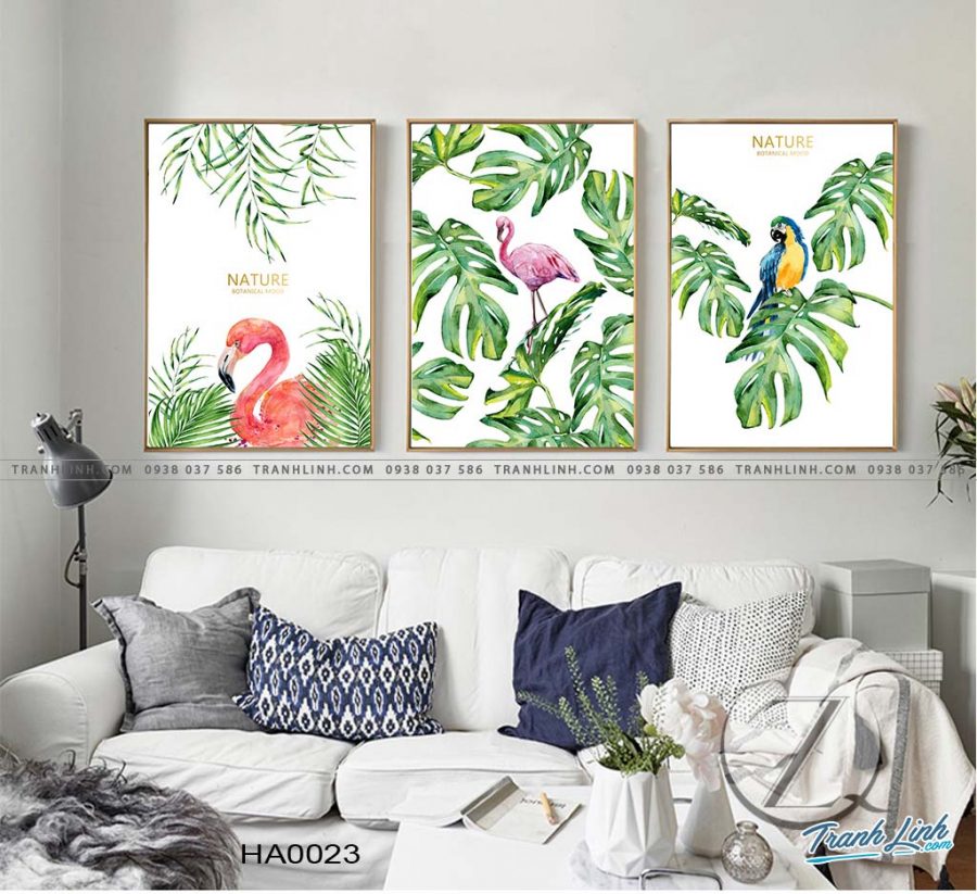 Tranh Canvas Hồng Hạc Và Lá Xanh - HA0023 - Tranh Linh