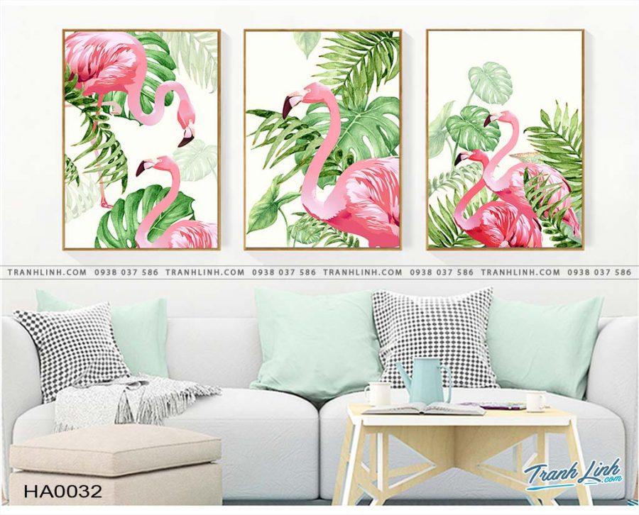Tranh Canvas Hồng Hạc Và Lá Xanh - HA0032 - Tranh Linh