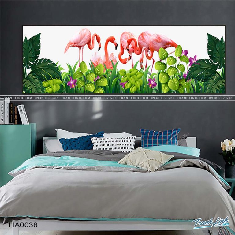 Tranh Canvas Hồng Hạc Và Hoa Cỏ - HA0038 - Tranh Linh