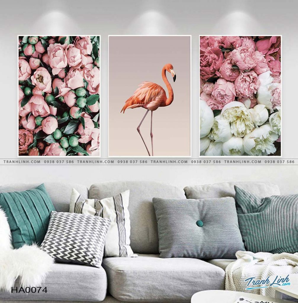 Bộ Tranh Canvas Hồng Hạc Và Hoa - HA0074 - Tranh Linh