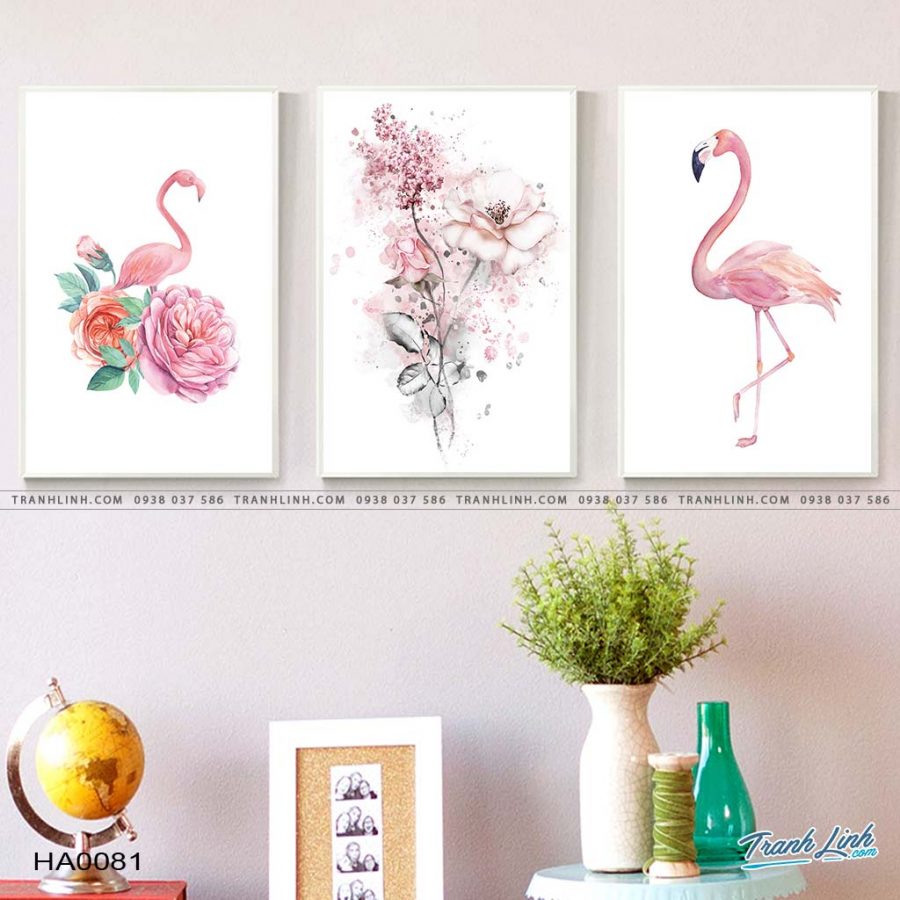 Bộ Tranh Canvas Hồng Hạc Và Hoa - HA0081 - Tranh Linh