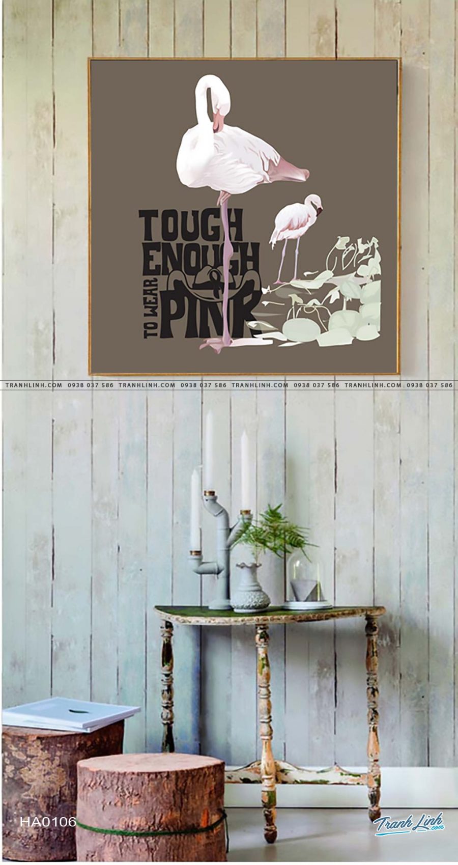 Tranh Canvas Hồng Hạc Và Chữ - HA0106 - Tranh Linh