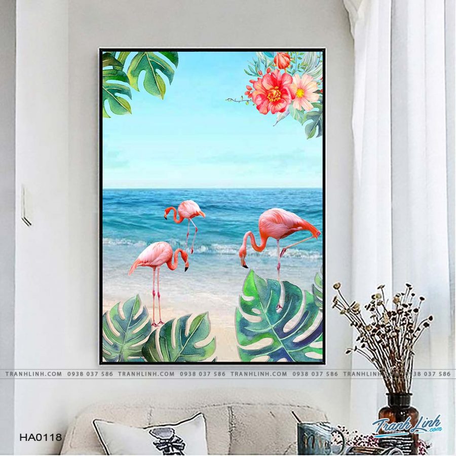 Tranh Canvas Hồng Hạc Trên Bãi Biển - HA0118 - Tranh Linh