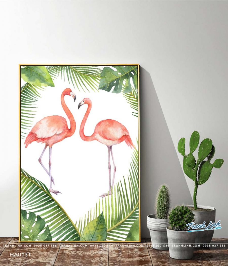 Tranh Canvas Hồng Hạc Và Lá Xanh - HA0131 - Tranh Linh